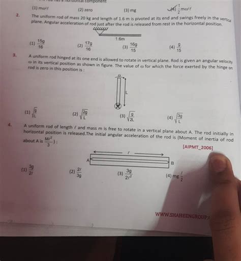 A Uniform Rod Hinged At Its One End Is Allowed To Rotate In Vertical Plan