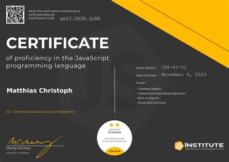 matthias christoph on linkedin javascript oop certification jsa