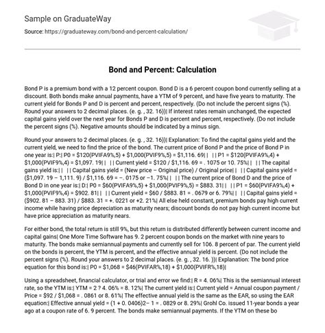 ⇉bond And Percent Calculation Essay Example Graduateway