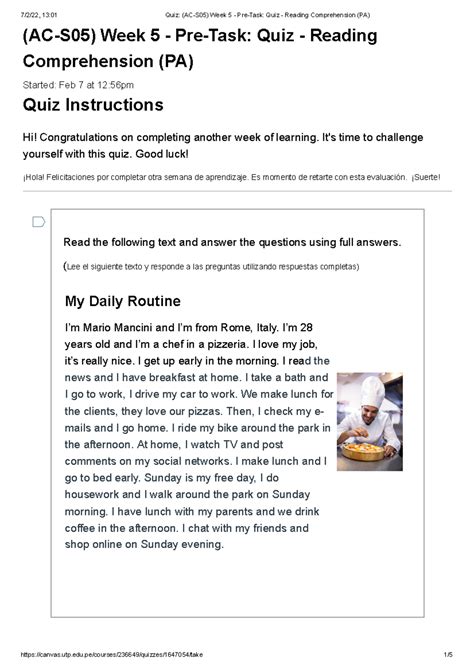 Quiz Ac S05 Week 5 Pre Task Quiz Reading Comprehension Pa Ac