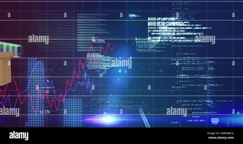 Image Of Binary Coding And Data Processing Over Cardboard Boxes Moving