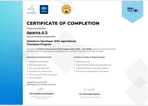 Salesforce Smartbridge Internship Trailblazer Clouddevelopment Aicte Agentblazerchampion