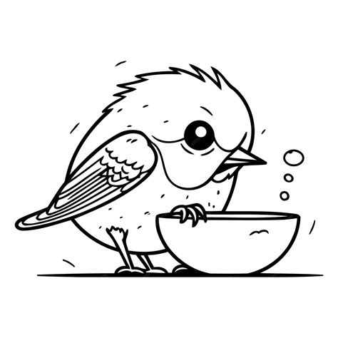Premium Vector Blue Bird Eating From A Bowl Vector Illustration In