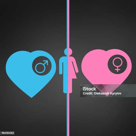 남자와 여자 아이콘 블루와 핑크 마음 측면 자리에서 남성과 여성의 기호 벡터 일러스트 레이 션 남자에 대한 스톡 벡터 아트 및
