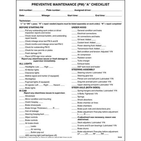 Preventive Maintenance Forms For Trucks