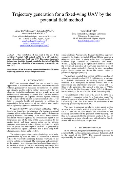Pdf Trajectory Generation For A Fixed Wing Uav By The Potential Field