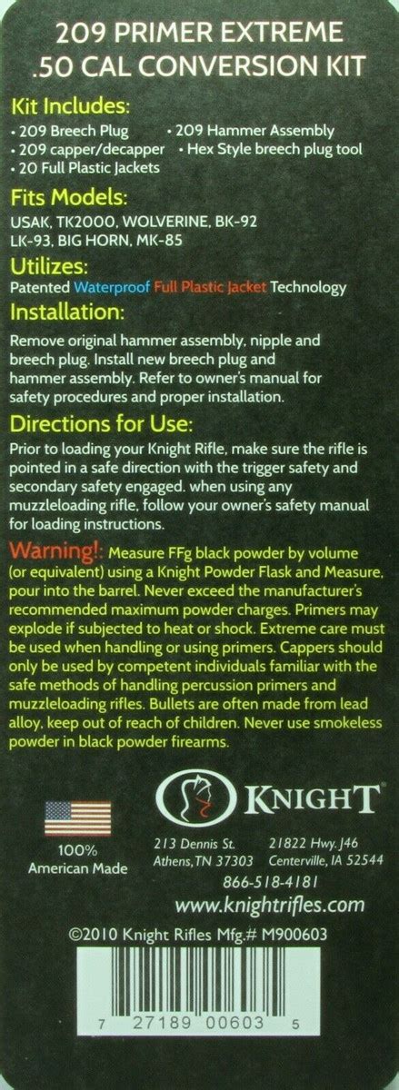 Knight 209 Primer Extreme Conversion Kit For 50 Cal Lk 93 Wolverine