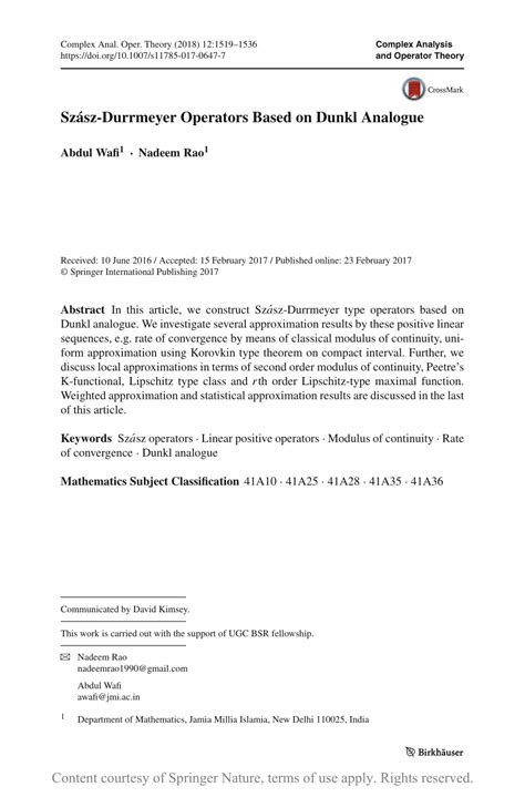 Szász Durrmeyer Operators Based On Dunkl Analogue Request Pdf