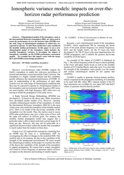 Pdf Ionospheric Variance Models Impacts On Over The Horizon Radar