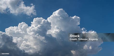 Awan Kumulus Yang Indah Di Langit Biru Bidikan Panorama Kluster Awan