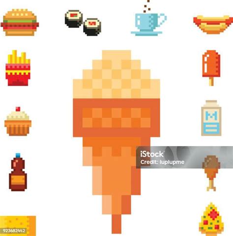 픽셀 아트 음식 컴퓨터 디자인 아이콘 벡터 일러스트 레이 션 레스토랑 Pixelated 요소 패스트 푸드 복고풍 게임 웹 그래픽 0명에 대한 스톡 벡터 아트 및 기타 이미지