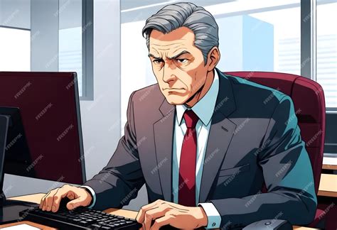 A Cartoon Of A Man Working On A Computer With A Cartoon On The Face Premium Ai Generated Image