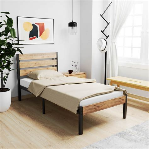 Airsleeperz® Metalen Bedframe Max Black Wood 90x200 Cm 1 Persoons