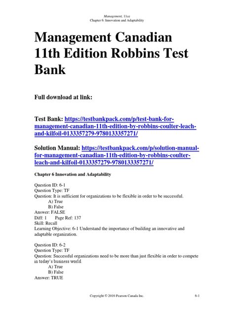 Management Canadian 11th Edition Robbins Test Bank Download Pdf