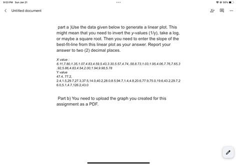 solved part a use the data given below to generate a linear