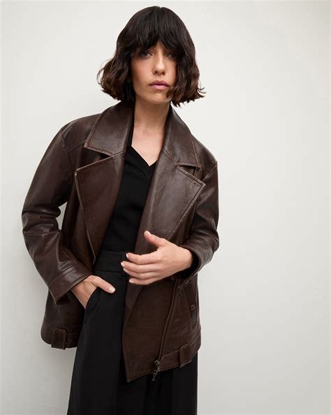 Thandie Leather Dickey Jacket In Dark Brown Veronica Beard