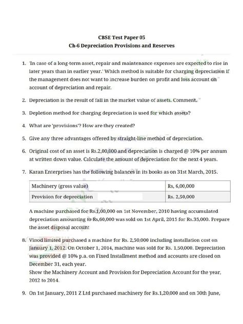 Depreciation Worksheet Pdf