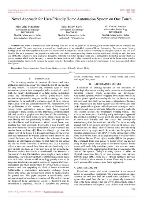 Pdf Novel Approach For User Friendly Home Automation System On One Touch