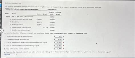 Solved Cotts Per Equivalent Uhit The Following Information