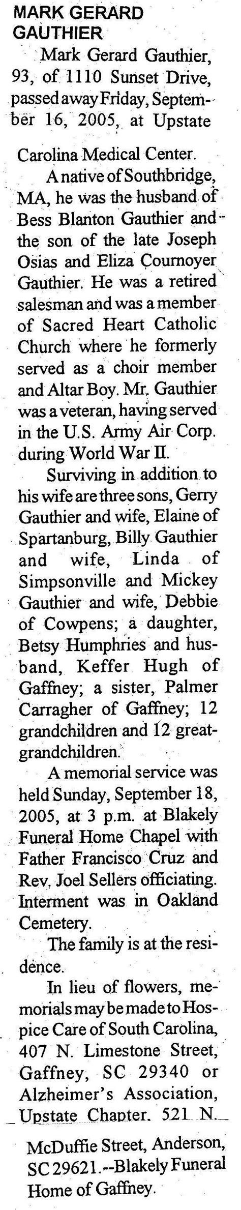 Mark Gerard Gauthier 1912 2005 Find A Grave Memorial