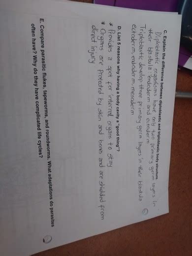 Solved C Explain The Difference Between Diploblastic And