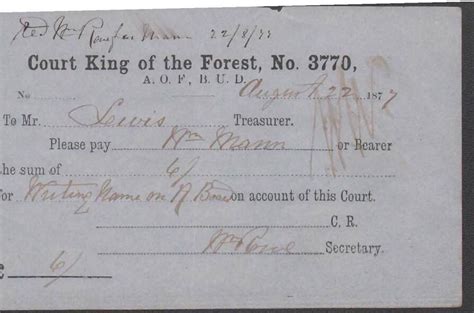 Document Ancient Order Of Foresters No 3770 Collection To Pay