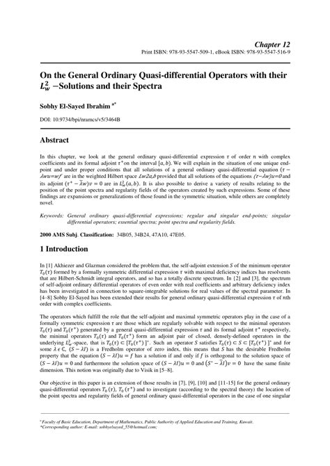 Pdf On The General Ordinary Quasi Differential Operators With Their Solutions And Their Spectra
