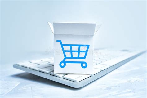 Keyboard And Tiny Box With Push Cart Marking Stock Image Image Of