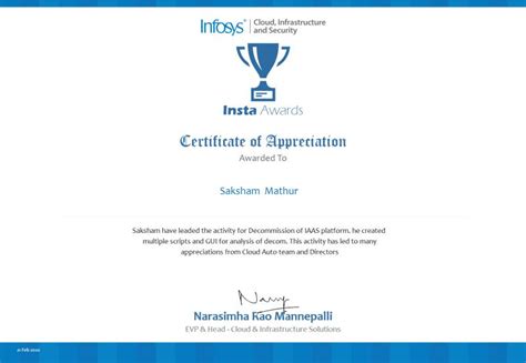 Saksham Mathur On Linkedin Infosys Instaaward