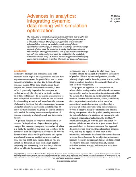 Pdf Advances In Analytics Integrating Dynamic Data Mining With Simulation Optimization