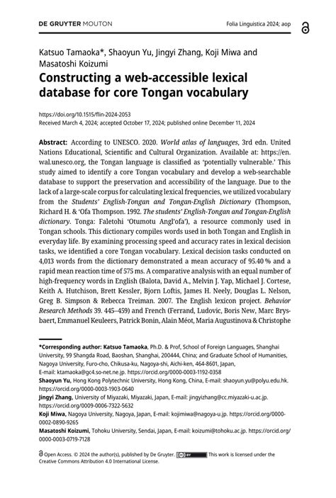 Pdf Constructing A Web Accessible Lexical Database For Core Tongan Vocabulary