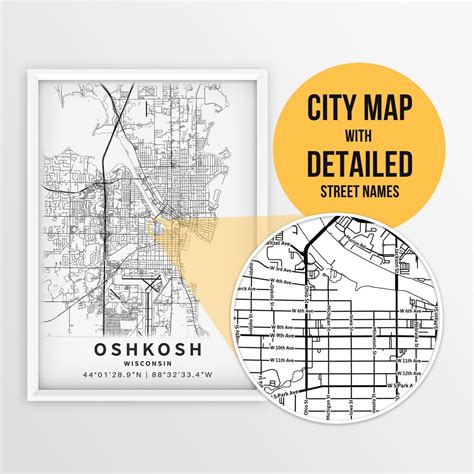 Printable Map Of Oshkosh Wisconsin Usa With Street Names Instant