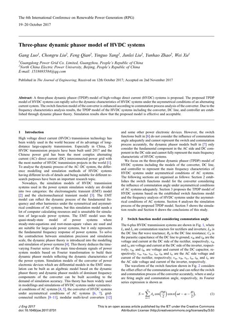 Pdf Three Phase Dynamic Phasor Model Of Hvdc Systems