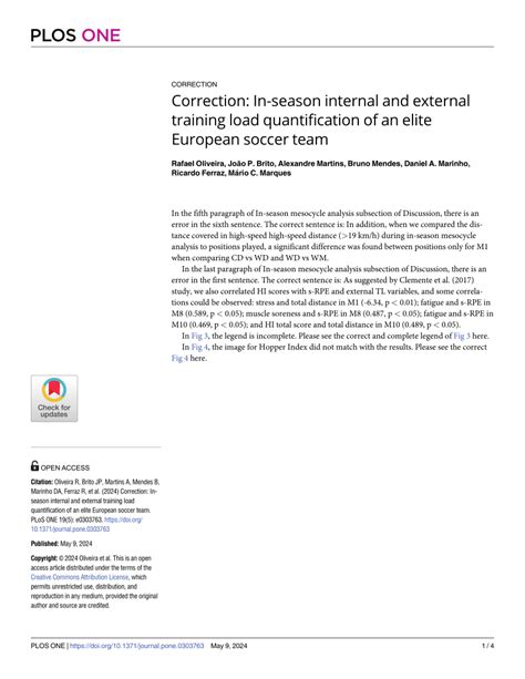 Pdf Correction In Season Internal And External Training Load Quantification Of An Elite