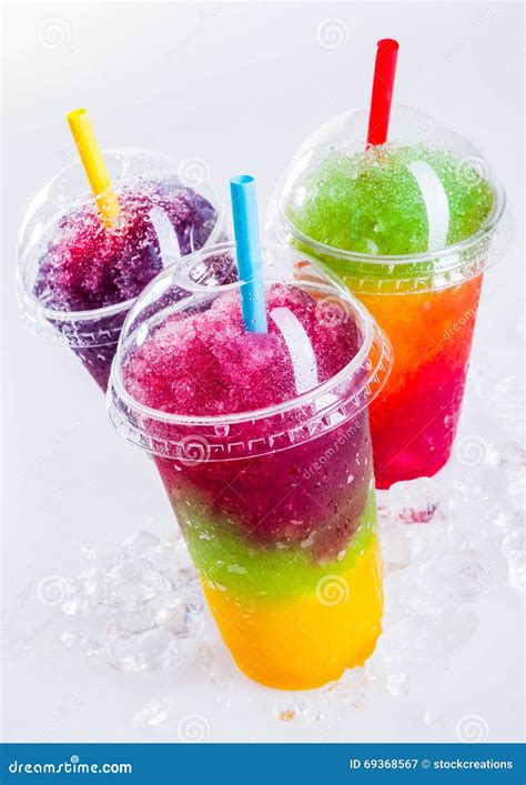 Frozen Rainbow Slush Drinks Chilling On Ice Stock Image Image Of