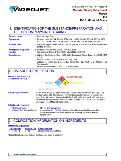 Msds Ink Midnight Black Pdf Personal Protective Equipment Firefighting