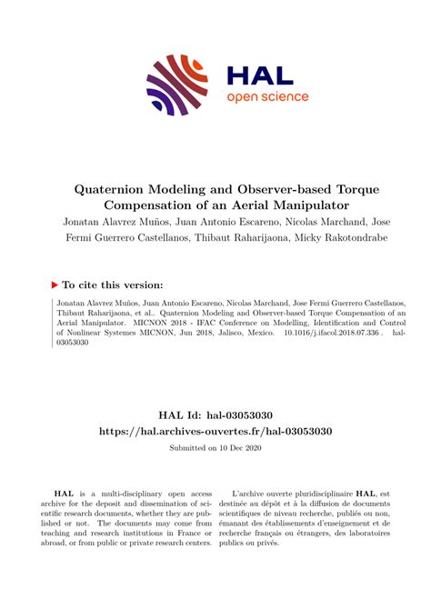 Pdf Quaternion Modeling And Observer Based Torque Compensation Of An