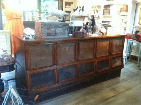 Antique Oak Country Store Counter With Advertising Panels