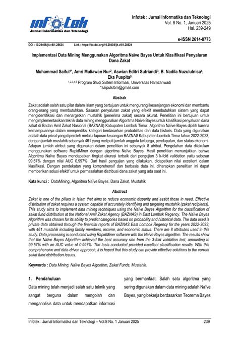 Pdf Implementasi Data Mining Menggunakan Algoritma Naïve Bayes Untuk