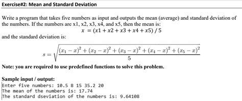 Solved C Program Exercise 2 Mean And Standard Deviation Write A