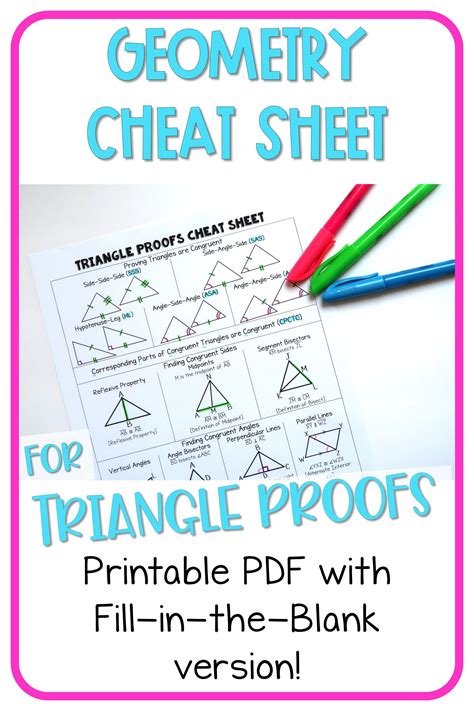 Triangle Proofs Editable Cheat Sheet For High School Geometry Geometry Proofs Geometry High
