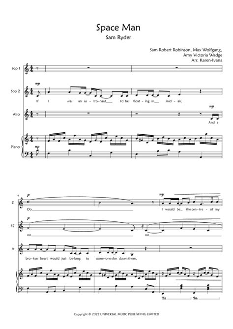 Space Man Arr Karen Ivana By Sam Ryder Sheet Music For Ssa Choir At
