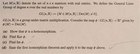 Solved Let Mn R Denote The Set Of N X N Matrices With