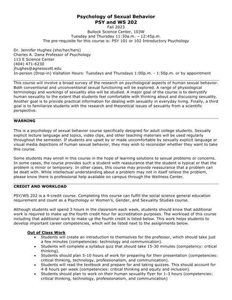 Psychology Of Sexual Behavior Syllabus