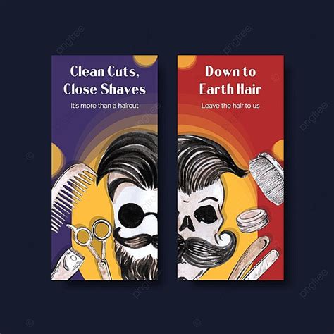 브로셔 및 전단지 수채화 벡터 일러스트 레이 션에 대 한 이발사 개념 디자인 전단지 템플릿 템플릿 Psd 다운로드 디자인 자료 다운로드