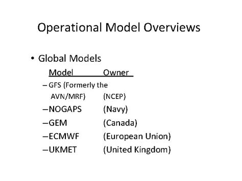 An Overview Of Numerical Weather Prediction Models Overview