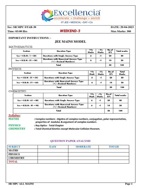 Sr Mpc Star 30 Jee Mains Weekend 3 29042023 Pdf Mirror Optics