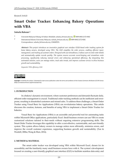 Pdf Smart Order Tracker Enhancing Bakery Operations With Vba
