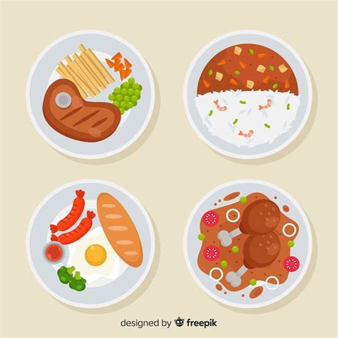 Colección De Platos De Comida En Diseño Plano Vector Gratis Dibujos