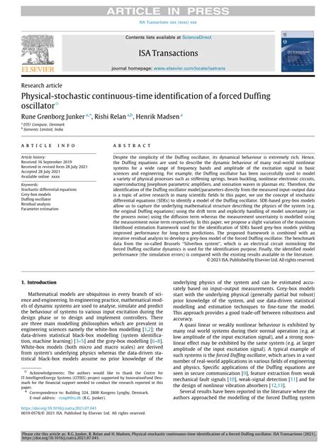 Pdf Physical Stochastic Continuous Time Identification Of A Forced